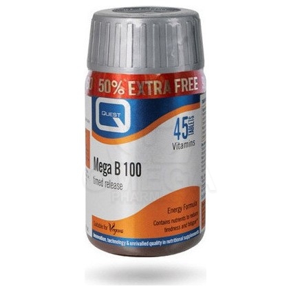 QUEST Mega B100 Συμπλήρωμα Βιταμίνης B Βραδείας Αποδέσμευσης, 30+15 ...