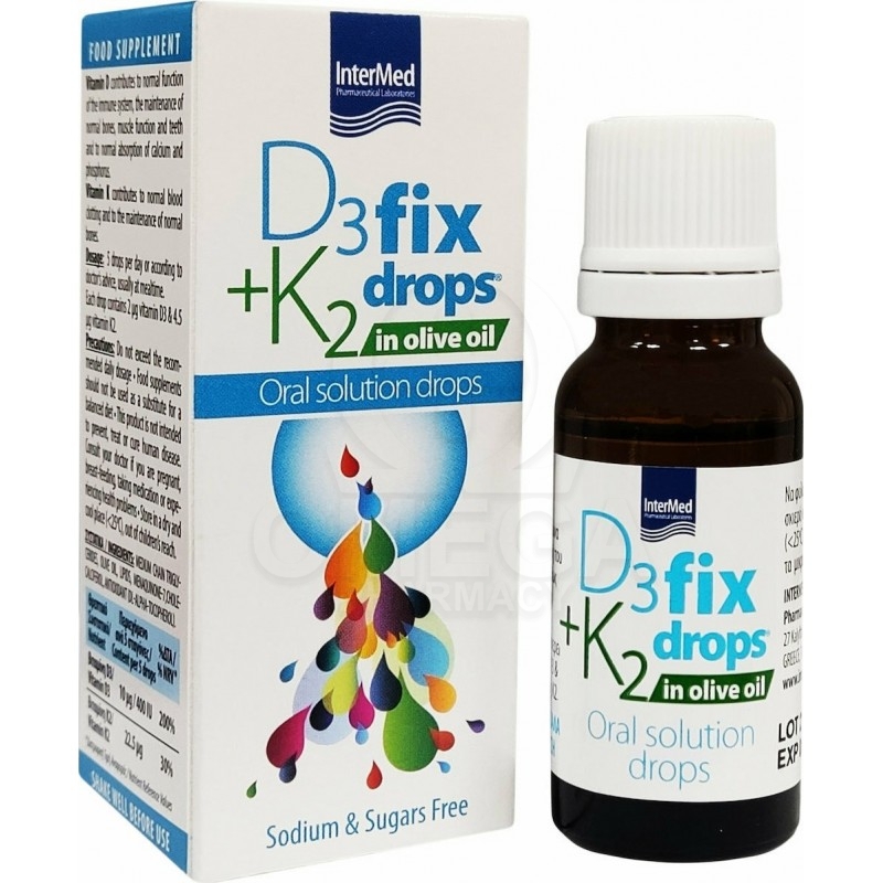 INTERMED D3 & K2 Fix Drops in Olive Oil Oral Drops Συμπλήρωμα Διατροφής ...