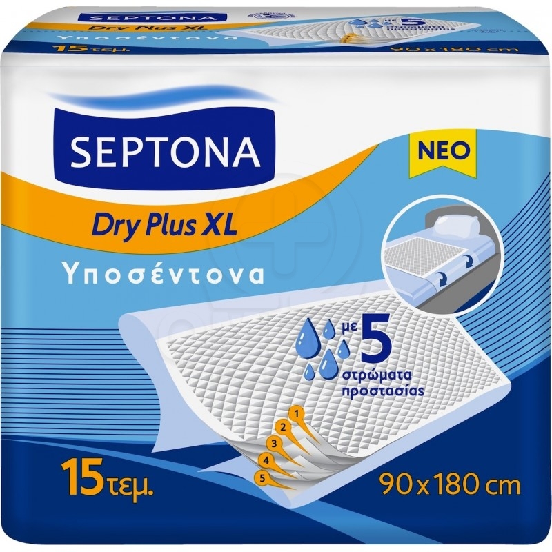 SEPTONA Dry PLus XL Υποσέντονα με 5 Στρώματα Προστασίας 90x180cm 15τμχ