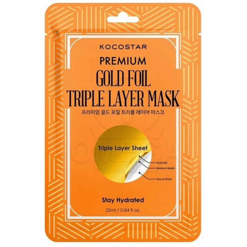KOCOSTAR Premium Gold Foil Triple Layer Mask Μάσκα Προσώπου για Ενυδάτωση 25ml