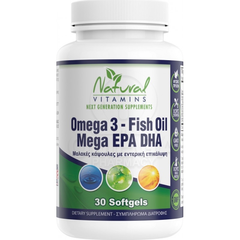 NATURAL VITAMINS Omega 3 - Fish Oil Mega EPA DHA 30softgels